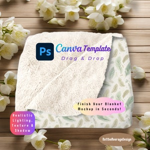 Blanket Mockup Canva PNG PSD, Ready to Use Sherpa Baby Blanket Template ...