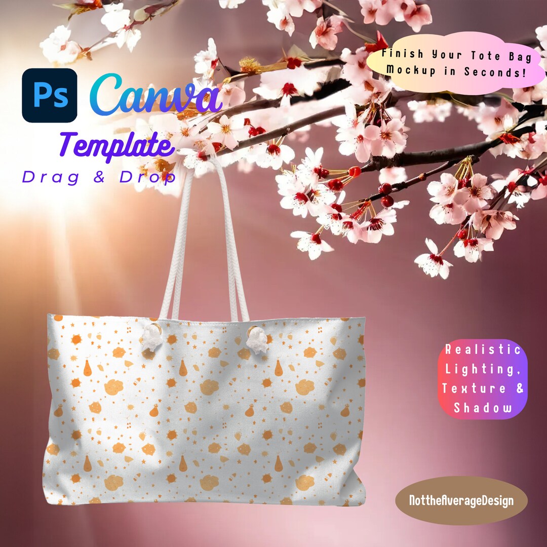 Weekender Tote Bag Mockup Canva PNG PSD Smart Object 28, Rope Handle ...