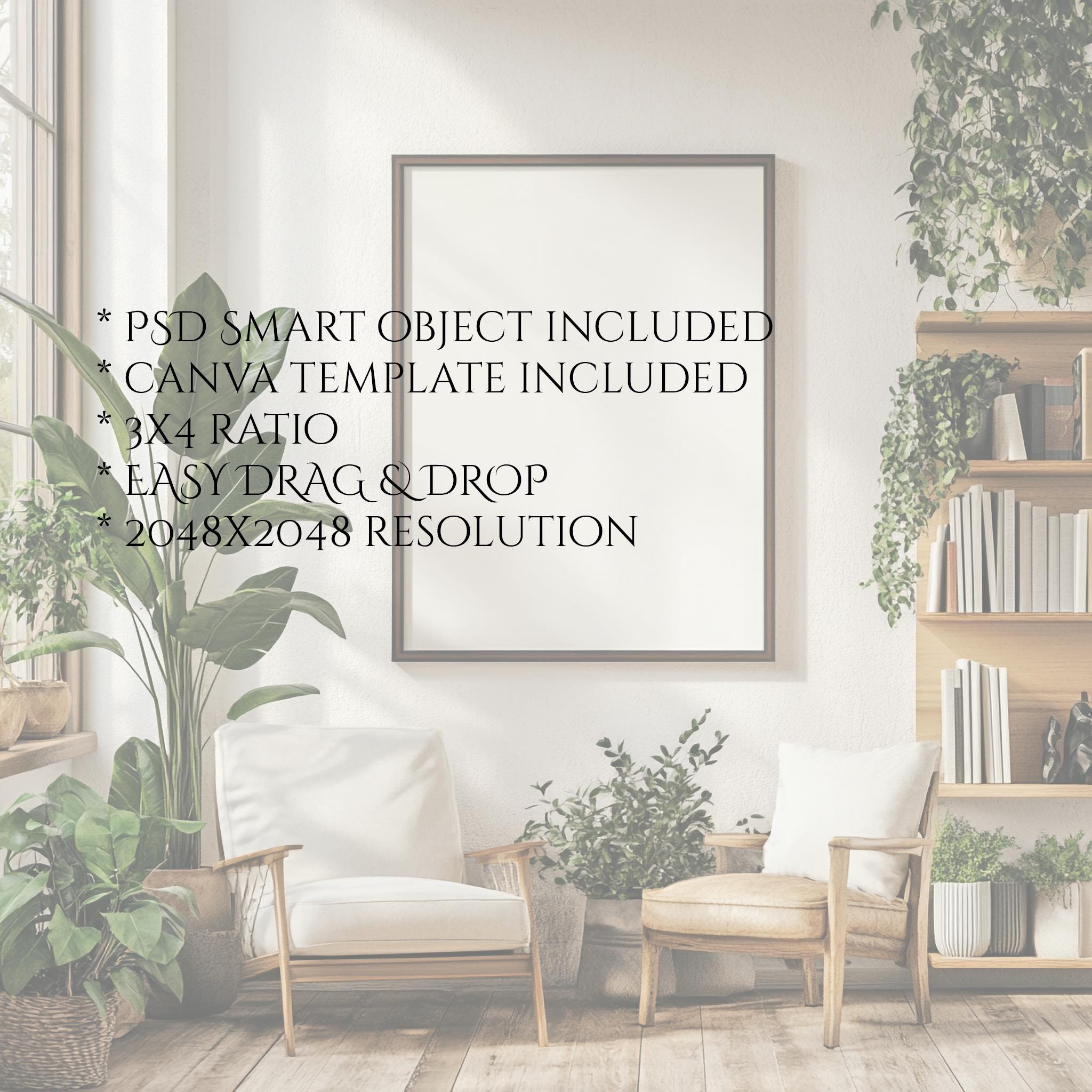 3x4 Frame Canva PSD Mockup Template, Vintage Rustic Scene Poster Wall ...
