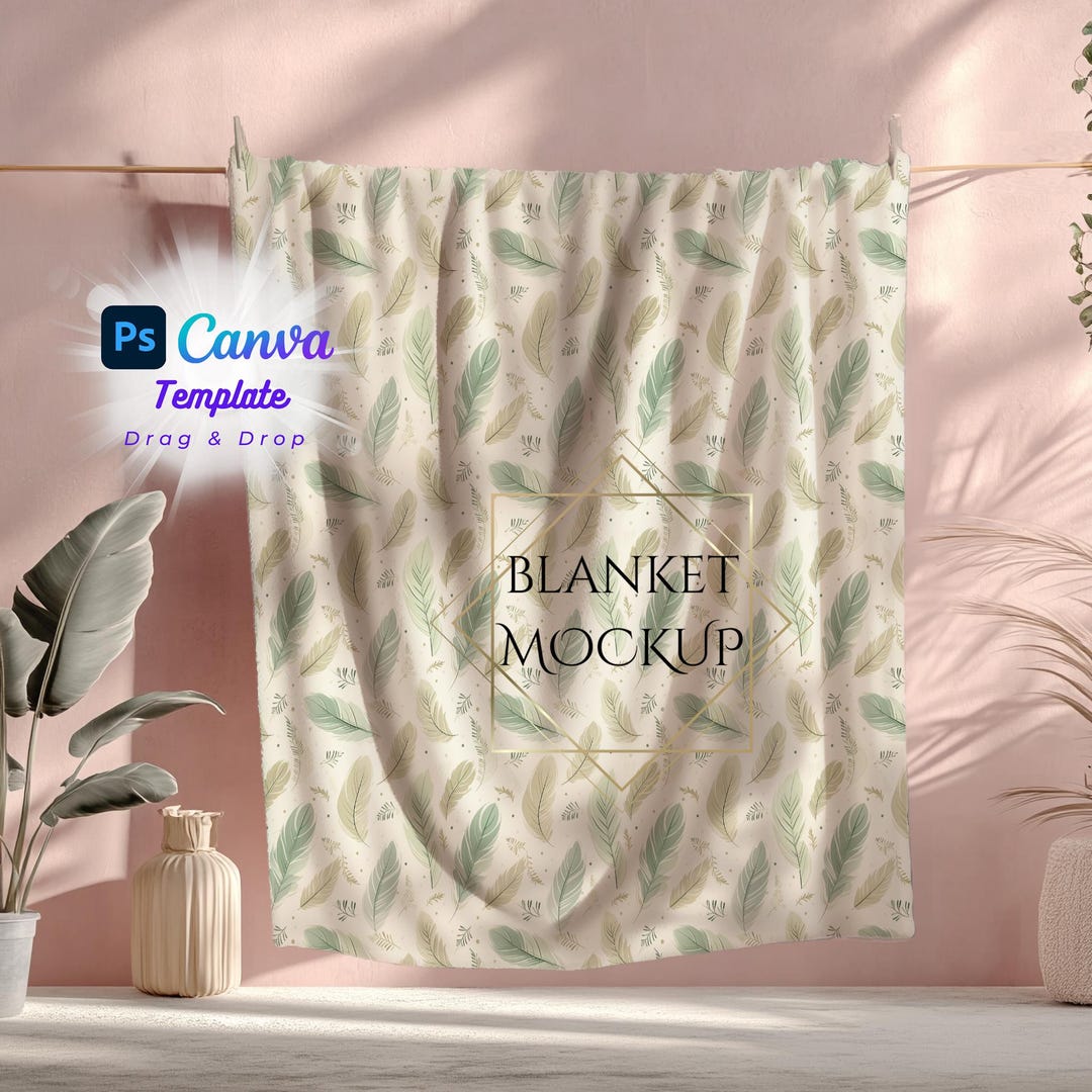 Blanket Throw Mockup Canva PNG PSD Smart Objecttemplate Velveteen Plush ...