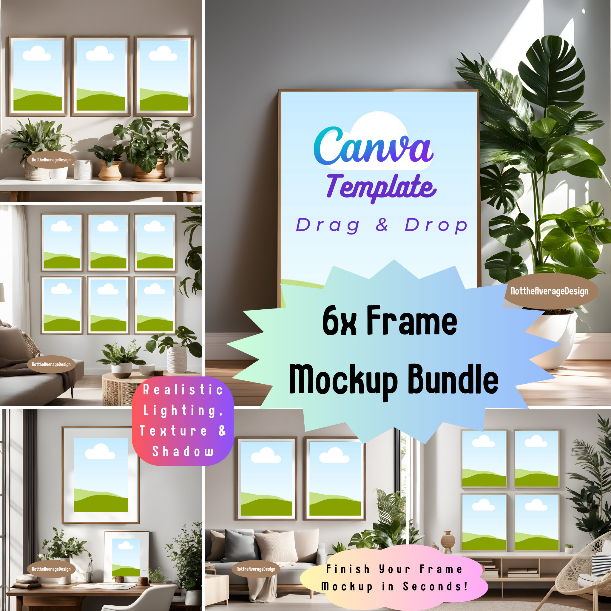 5:7 Frame Canva Mockup Template Bundle, Poster Wall Art Photo Painting ...