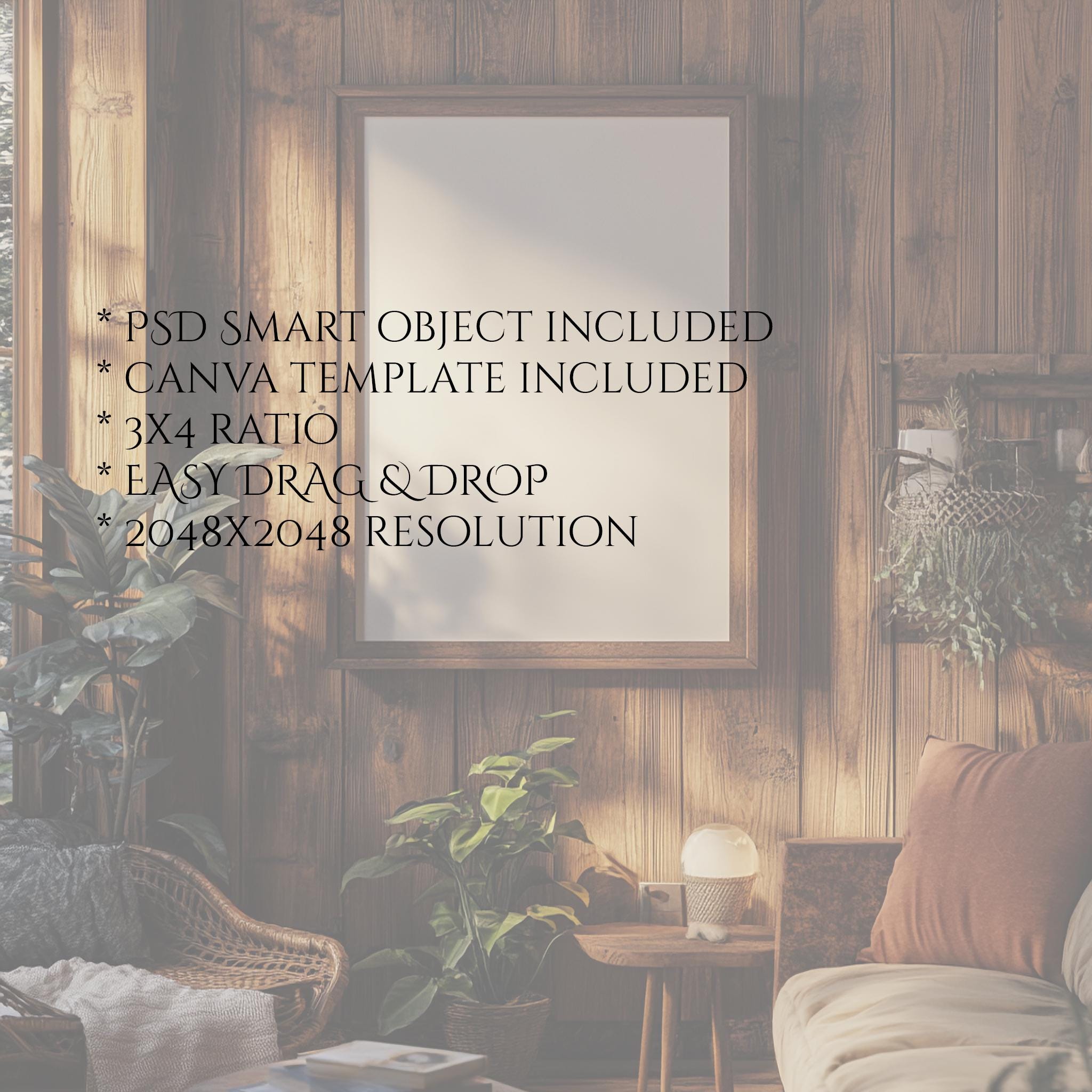 3:4 Frame Canva PSD Mockup Template, Vintage Rustic Scene Poster Wall ...