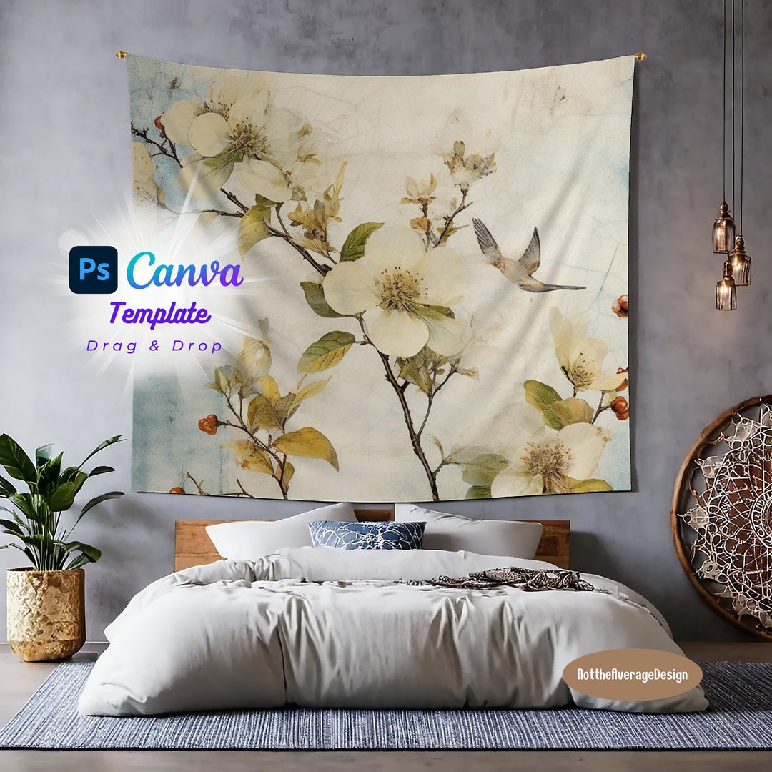 Tapestry Mockup Canva PNG PSD, 104x88 Printify Indoor Wall Tapestries ...