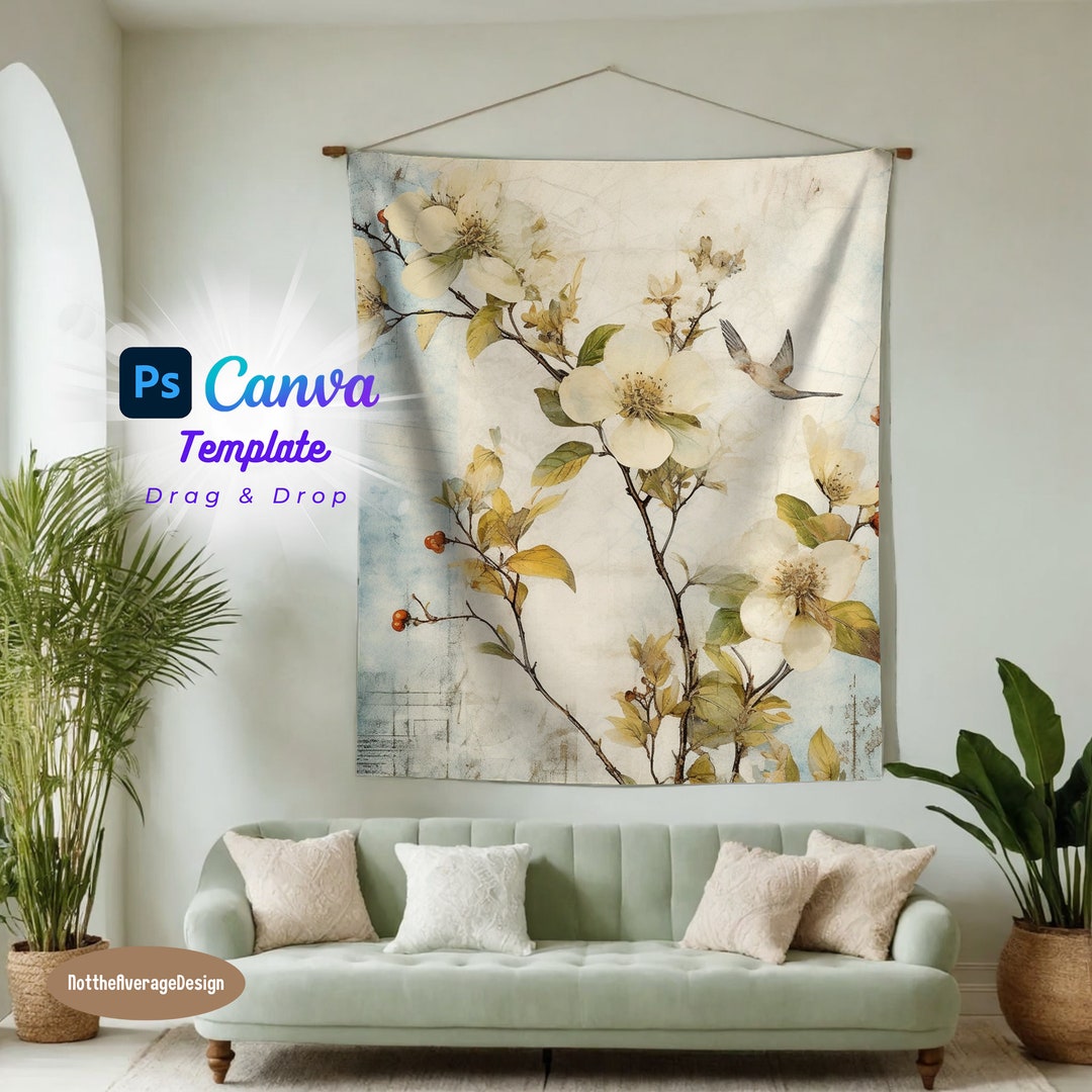 Tapestry Mockup Canva PNG PSD, 68x80 Printify Indoor Wall Tapestries ...