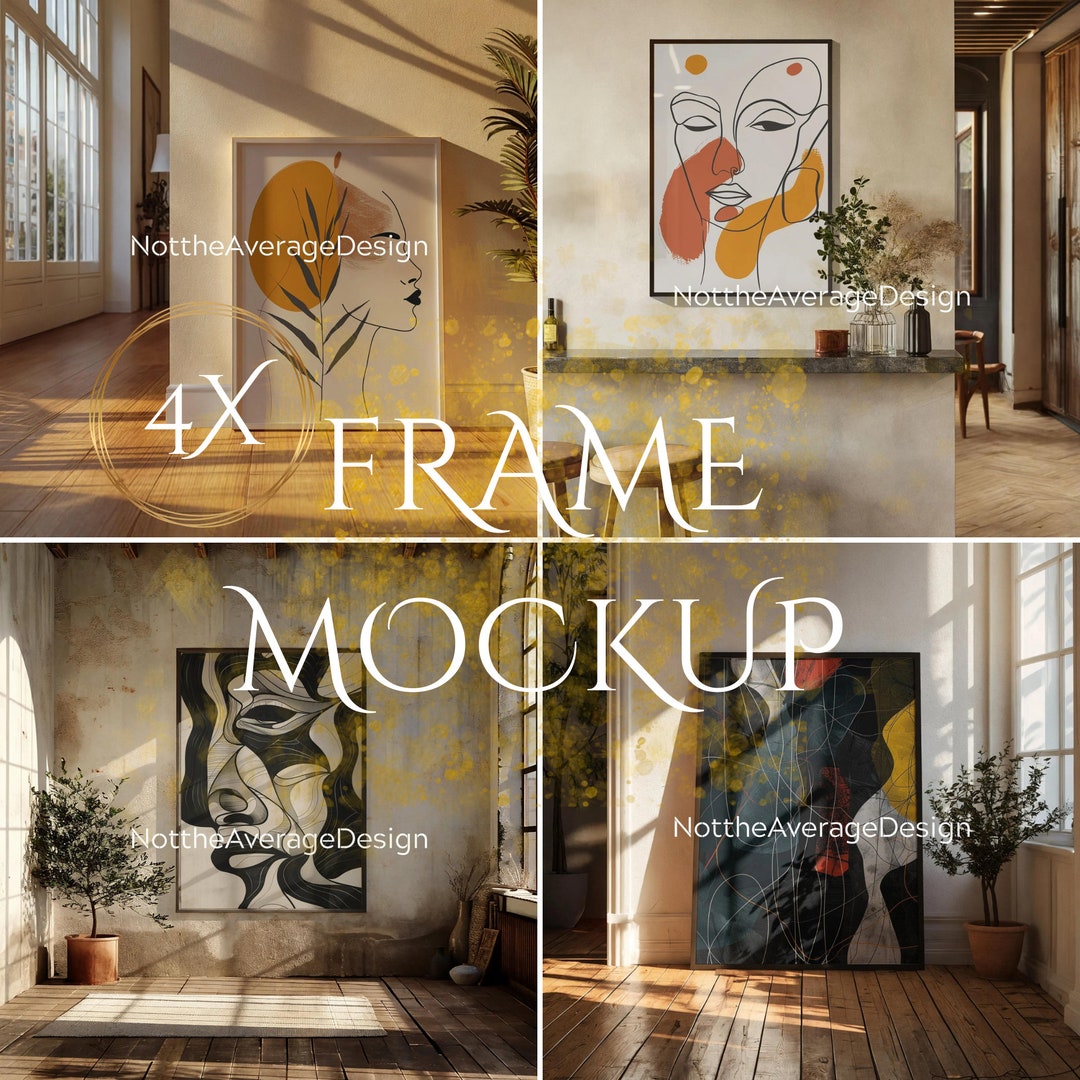 4X Frame Mockup Bundle, Canva PSD Template, 5x7 Ratio Wall Art Photo ...