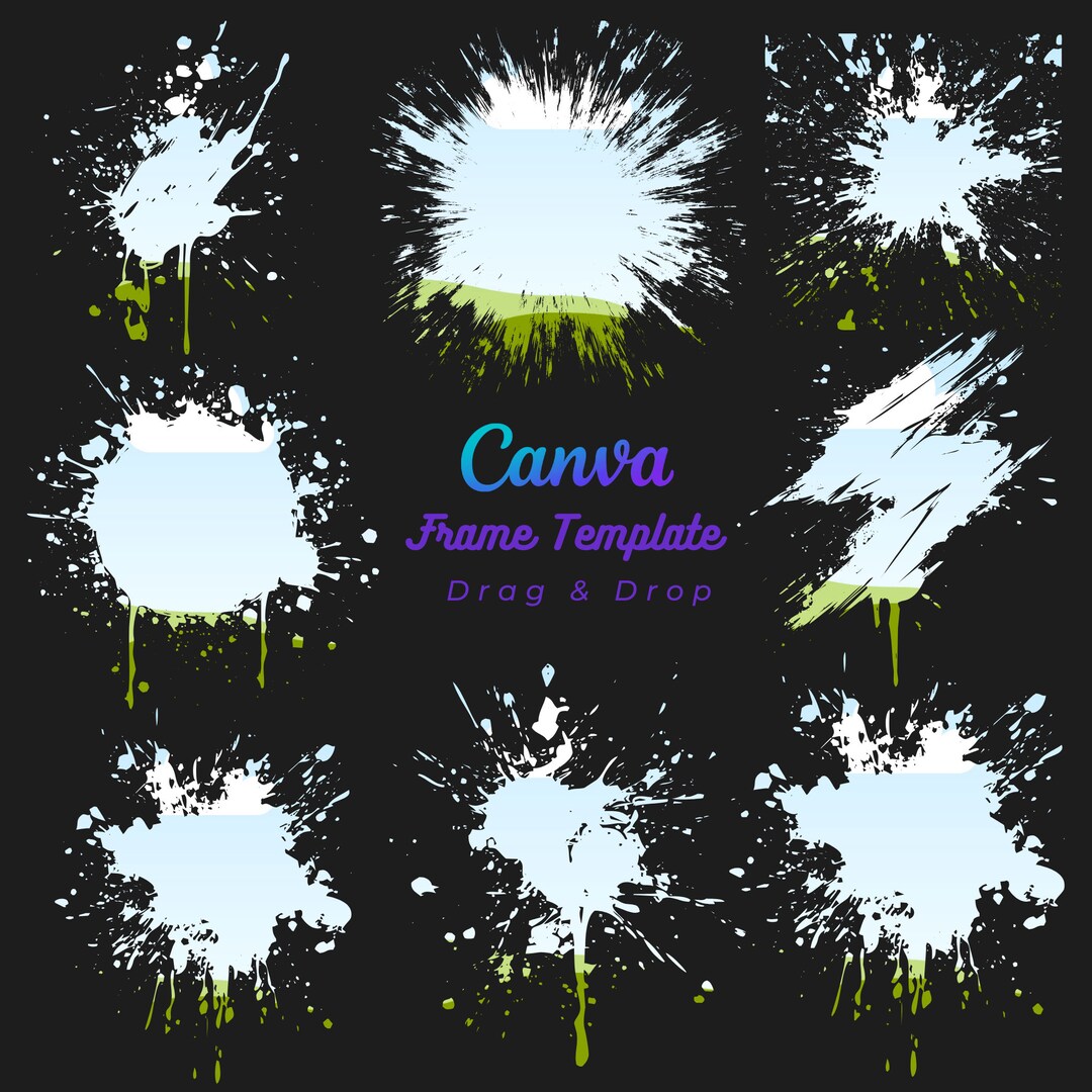 DIY Frame Canva Template, 8 Distressed Edge Bleach Splatter Drag Drop ...