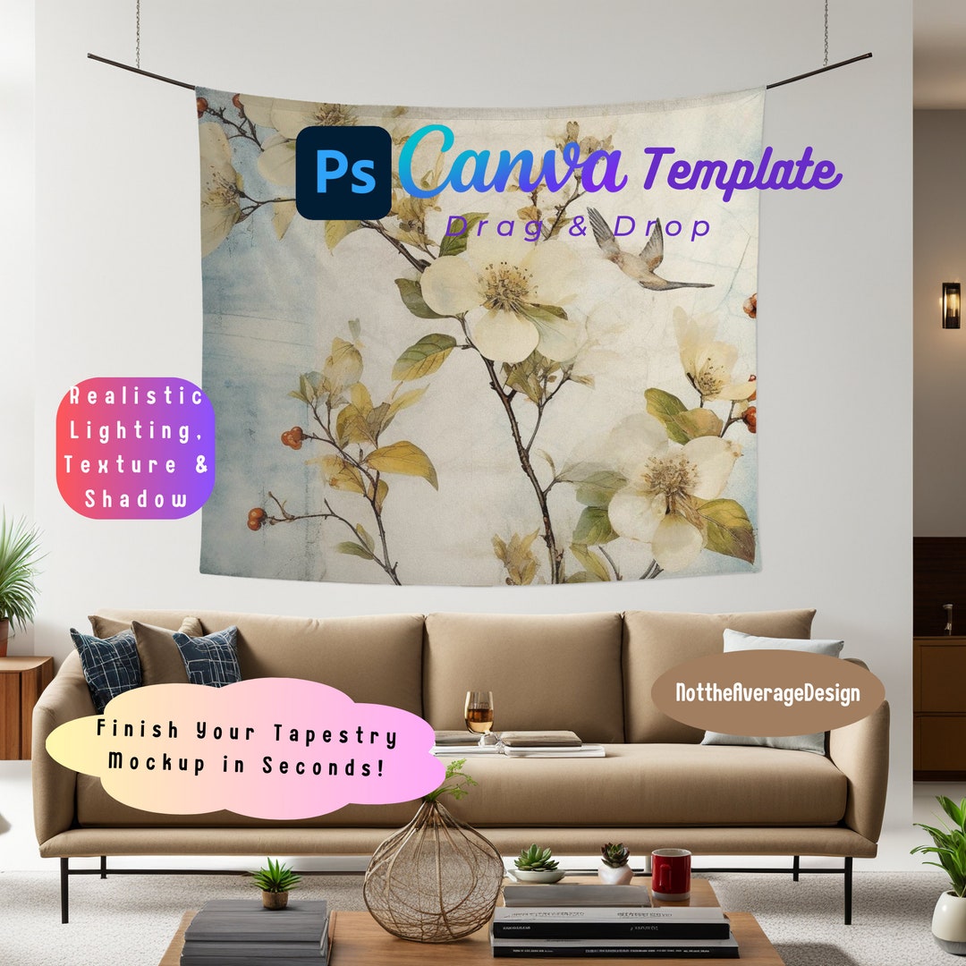 Tapestry Mockup Canva PNG PSD, 104x88 Printify Indoor Wall Tapestries ...
