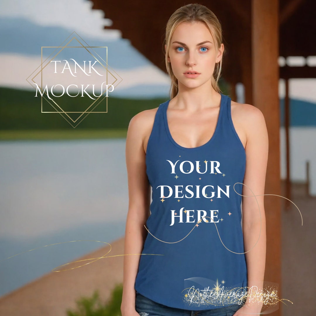 Solid Royal Blue Tank Top Mockup PNG, Women's Ideal Racerback Tank ...