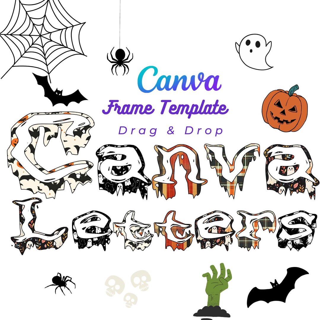 Doodle Halloween Letter Number Canva Frame Bundle, DIY Custom Drag Drop ...