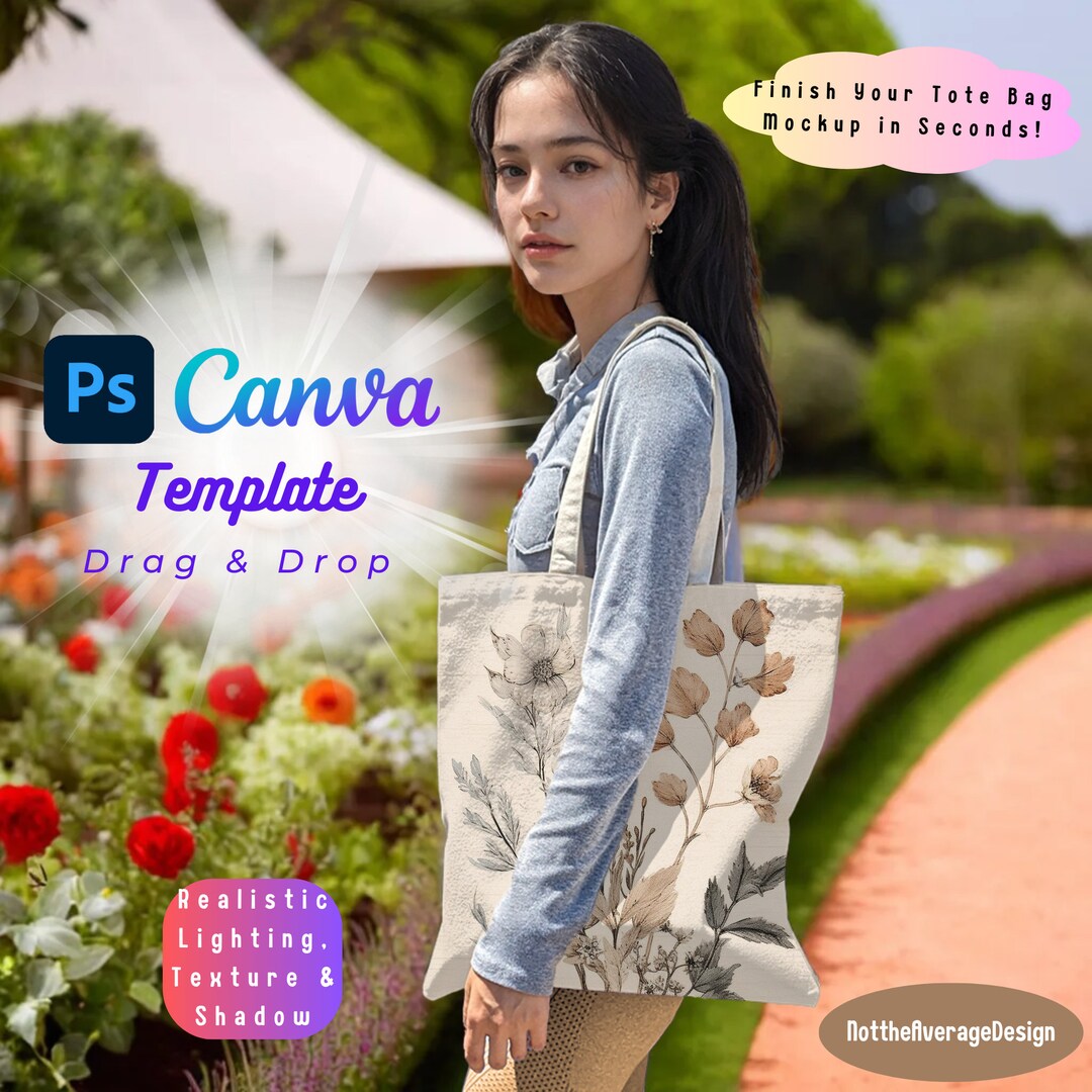 Tote Bag Mockup Canva 48 PNG PSD Smart Object, Ready to Use Template Bundle Sale Kid Teen Girl ...