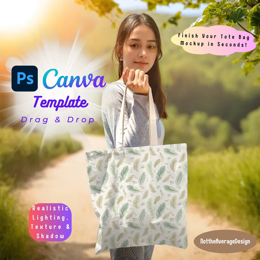 Tote Bag Mockup Canva 50 PNG PSD Smart Object, Ready to Use Template Bundle Sale Kid Teen Girl ...