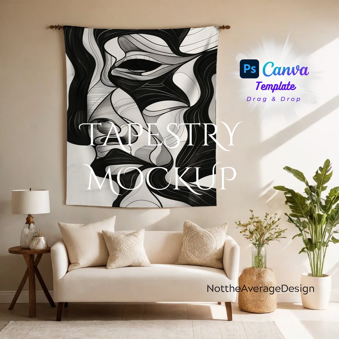 Tapestry Mockup Canva PNG PSD, 68x80 Printify Indoor Wall Tapestries ...