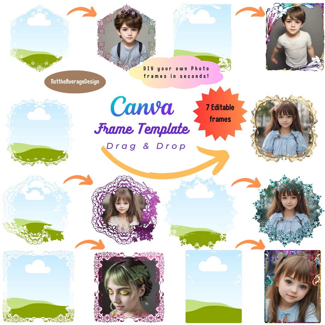DIY Photo Frame Canva Template, 7 Drag & Drop Frames Pattern Element ...