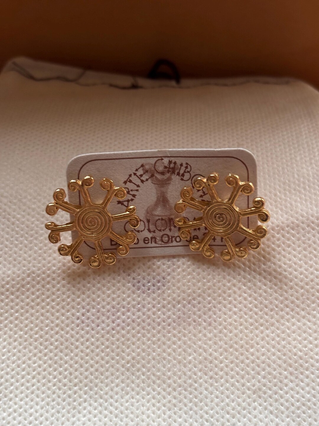 Quimbaya Sun Spiral Earrings | 24K Gold Plated | Handmade Colombian ...
