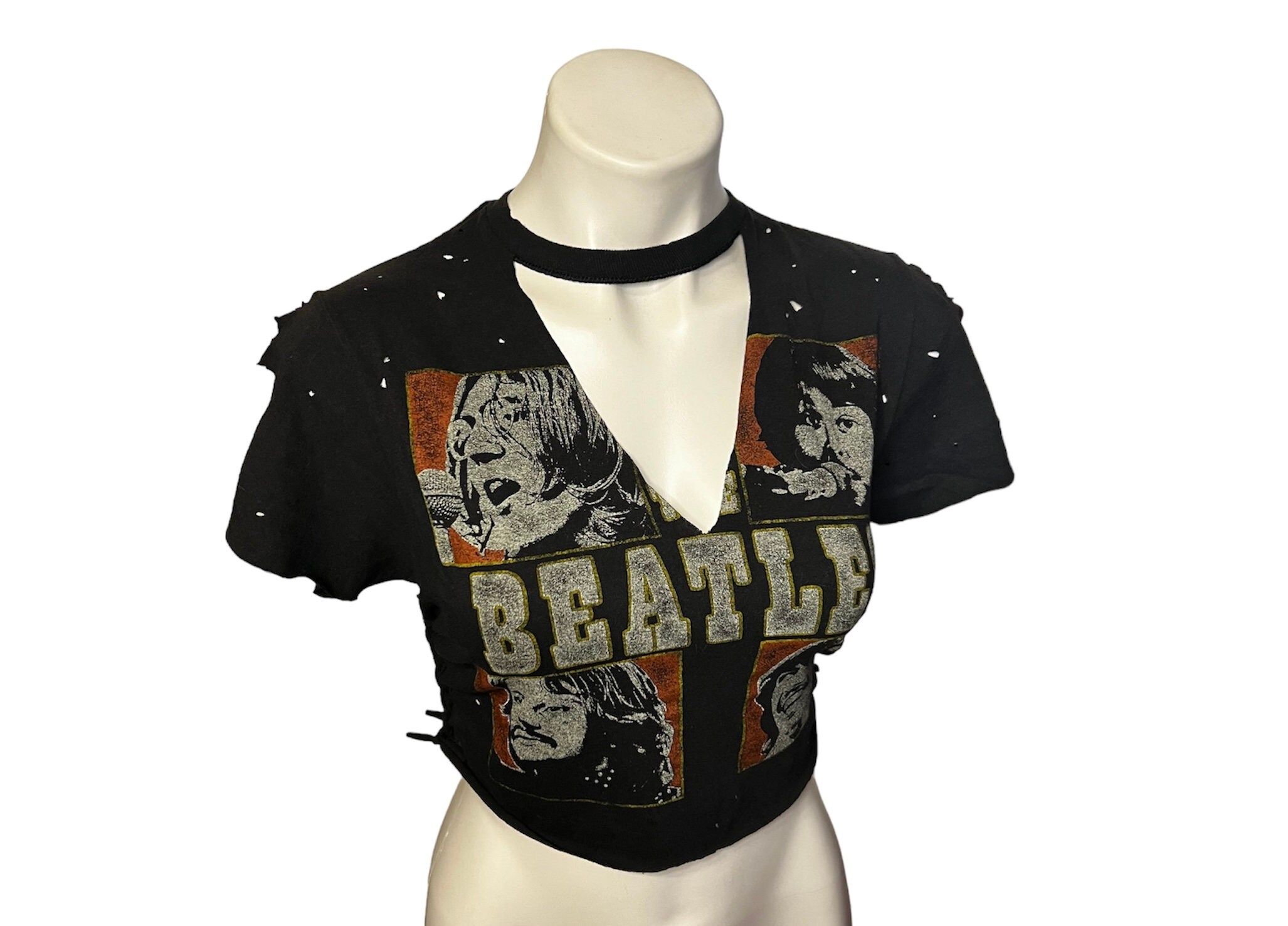 Custom Cut and Distressed Beetles Cropped Band Tee - Etsy