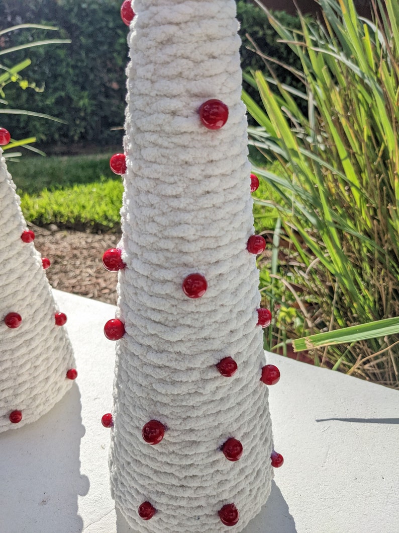 Farmhouse Yarn Christmas Trees Ivory Yarn Christmas Trees Ornament