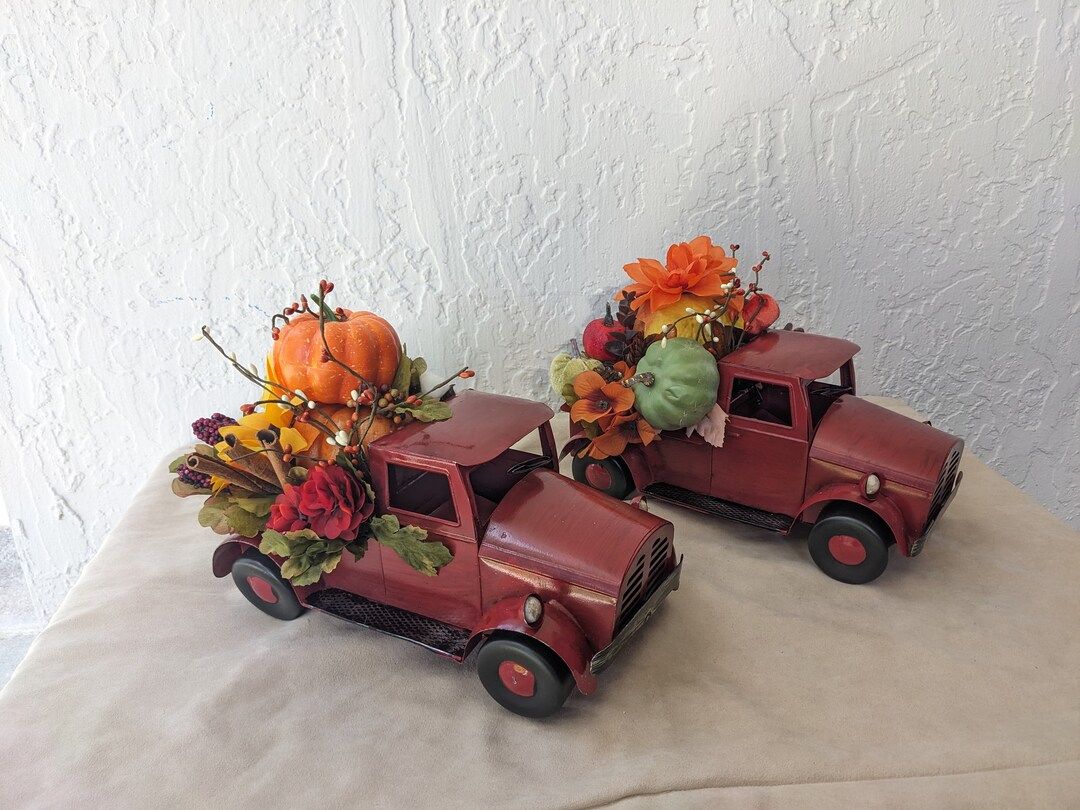 Fall Red Truck Decor, Red Farm Truck Home Decor, Fall Rustic Red Metal ...