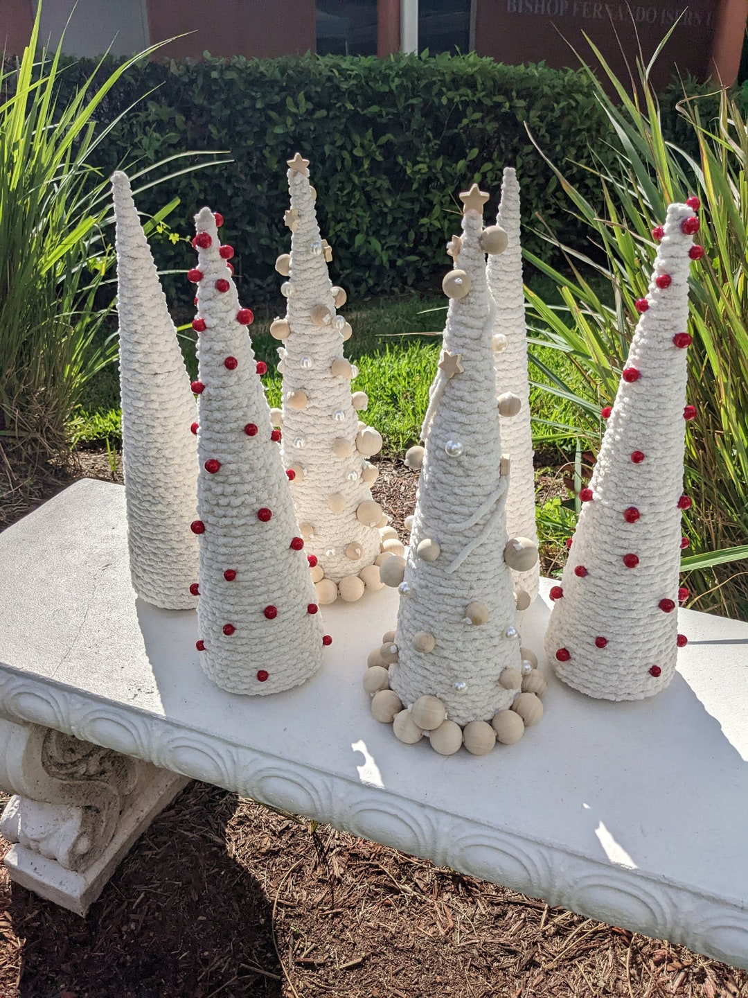 Farmhouse Yarn Christmas Trees Ivory Yarn Christmas Trees Ornament