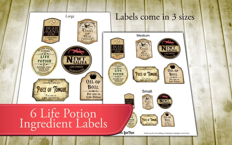Realistic Hocus Pocus Life Potion Ingredient Lables, Printable - Etsy