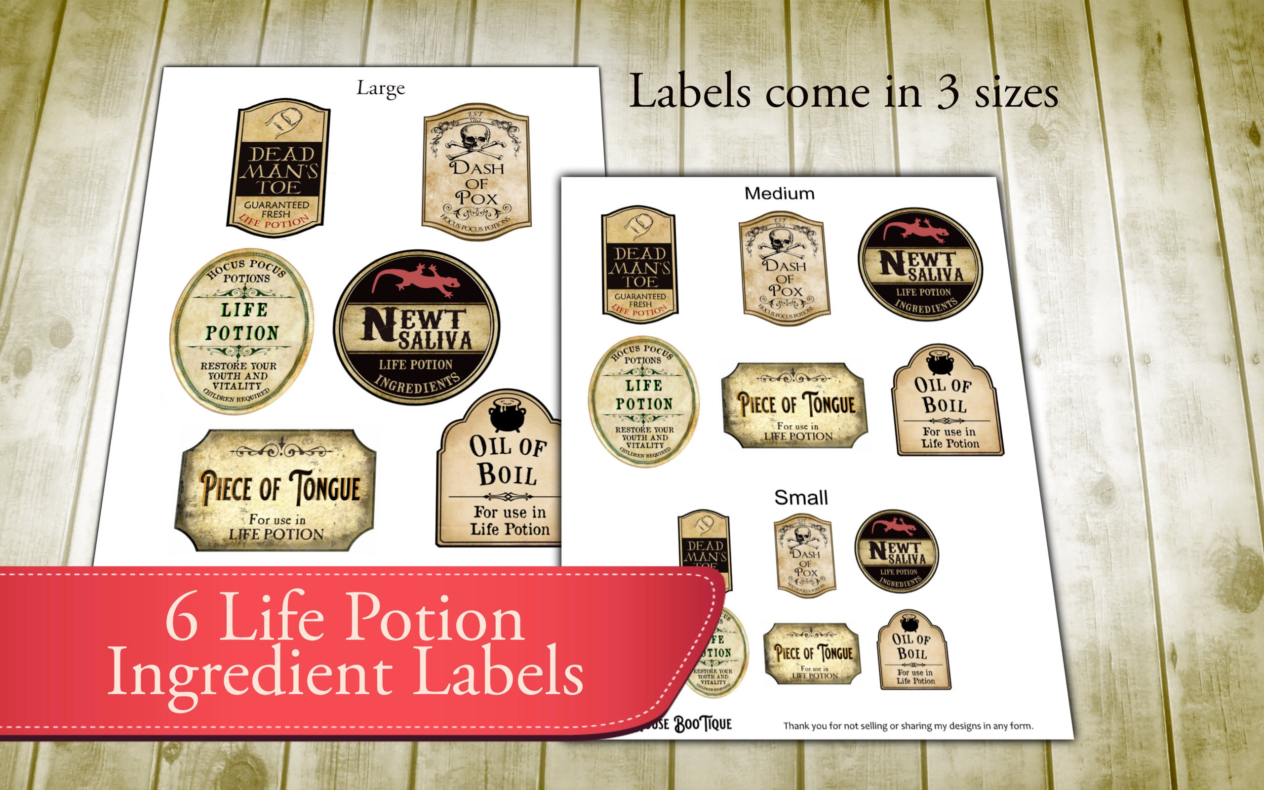 Realistic Hocus Pocus Life Potion Ingredient Lables Printable Etsy