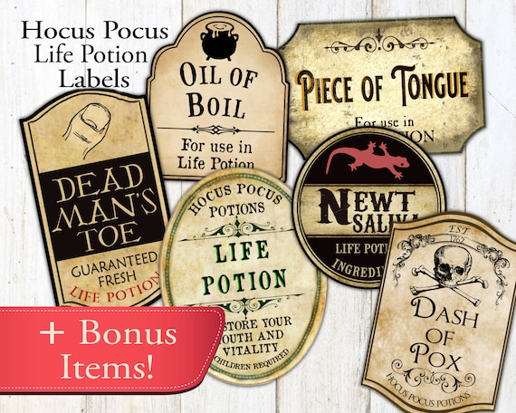 Realistic Hocus Pocus Life Potion Ingredient Lables Printable - Etsy