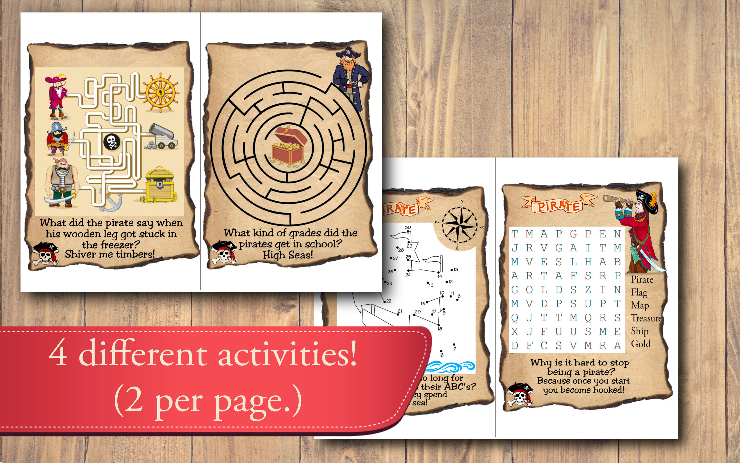 Pirate Activity Pages: Maze, Dot-to-dot, Word Find (digital Download ...