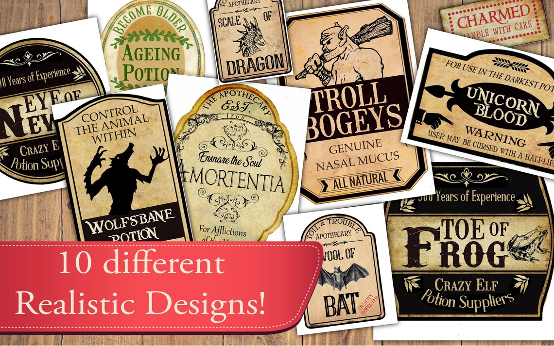 Mini Potion Bottle Labels Doll House Realistic Handmade | Etsy