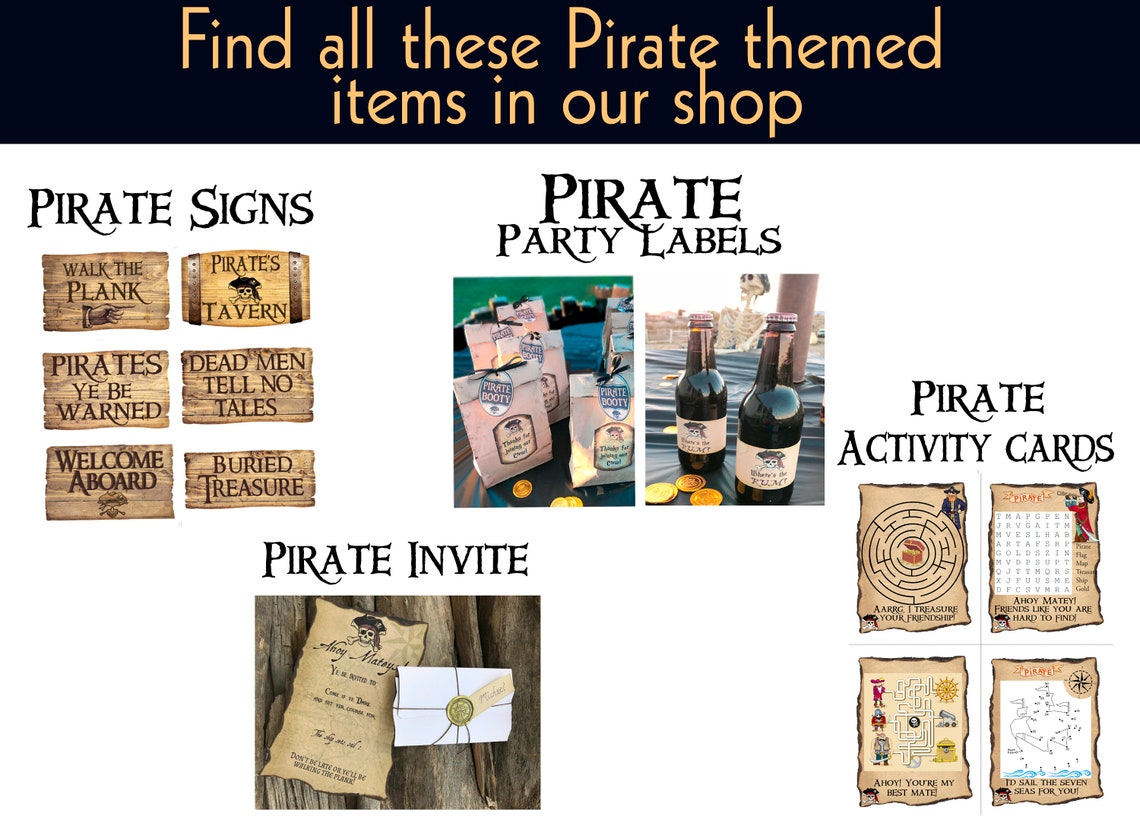 Printable Pirate Party Signs: 6 Designs, Birthday Decor (digital ...