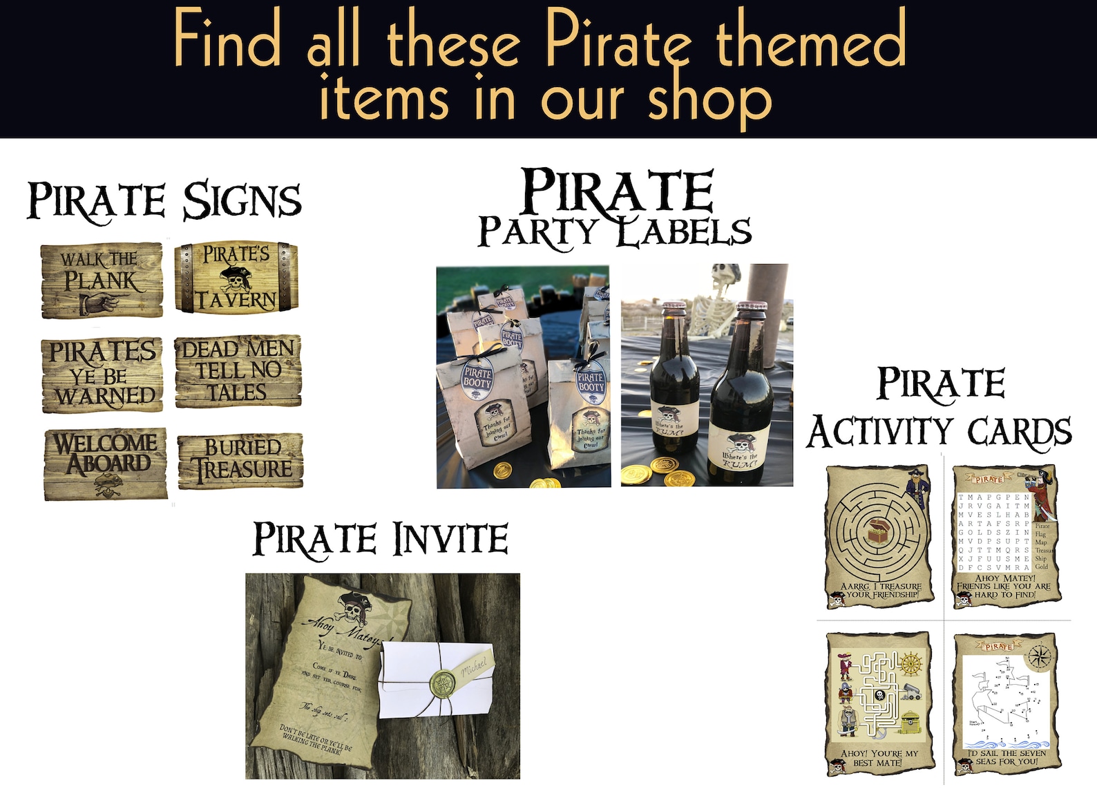 Printable Pirate Party Signs: 6 Designs, Birthday Decor (digital ...