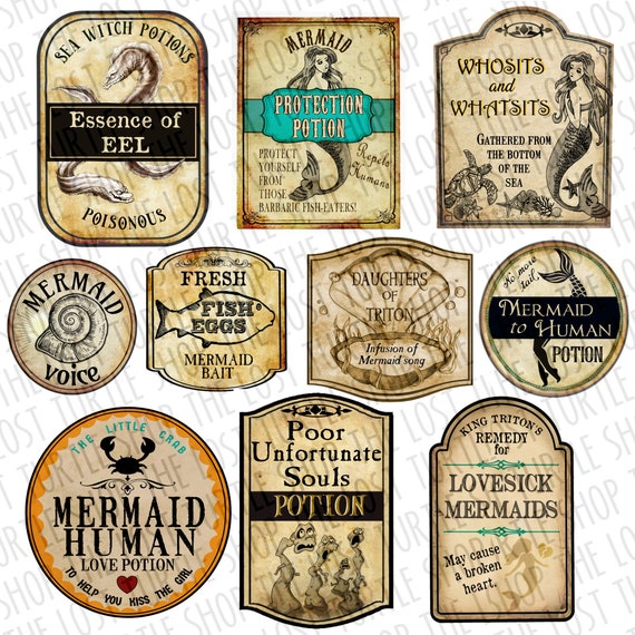 DIGITAL Halloween Potion Bottle Labels / Mermaid Tears / Siren Song ...