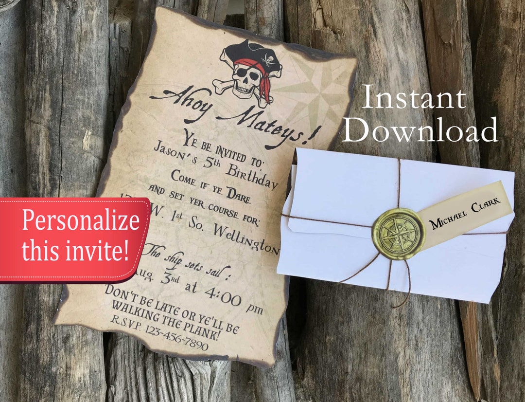 Pirate Birthday Invitation: Treasure Map Party Invite (digital Download ...