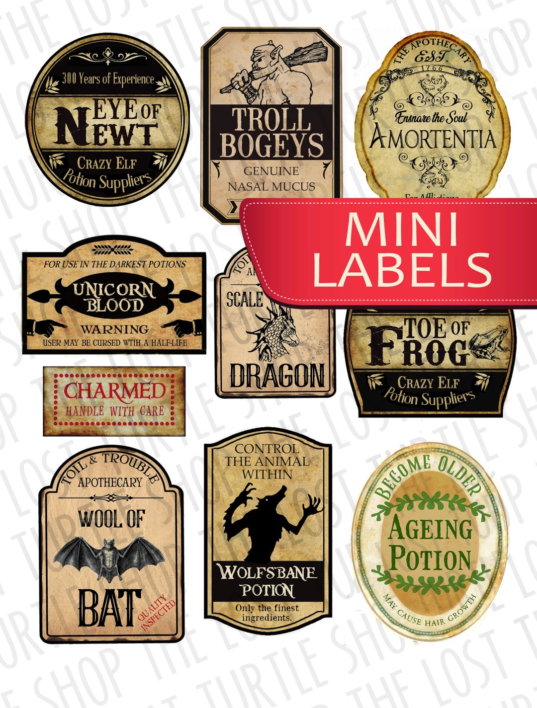 Mini Potion Bottle Labels, Doll House, Realistic Handmade Labels,wizard ...