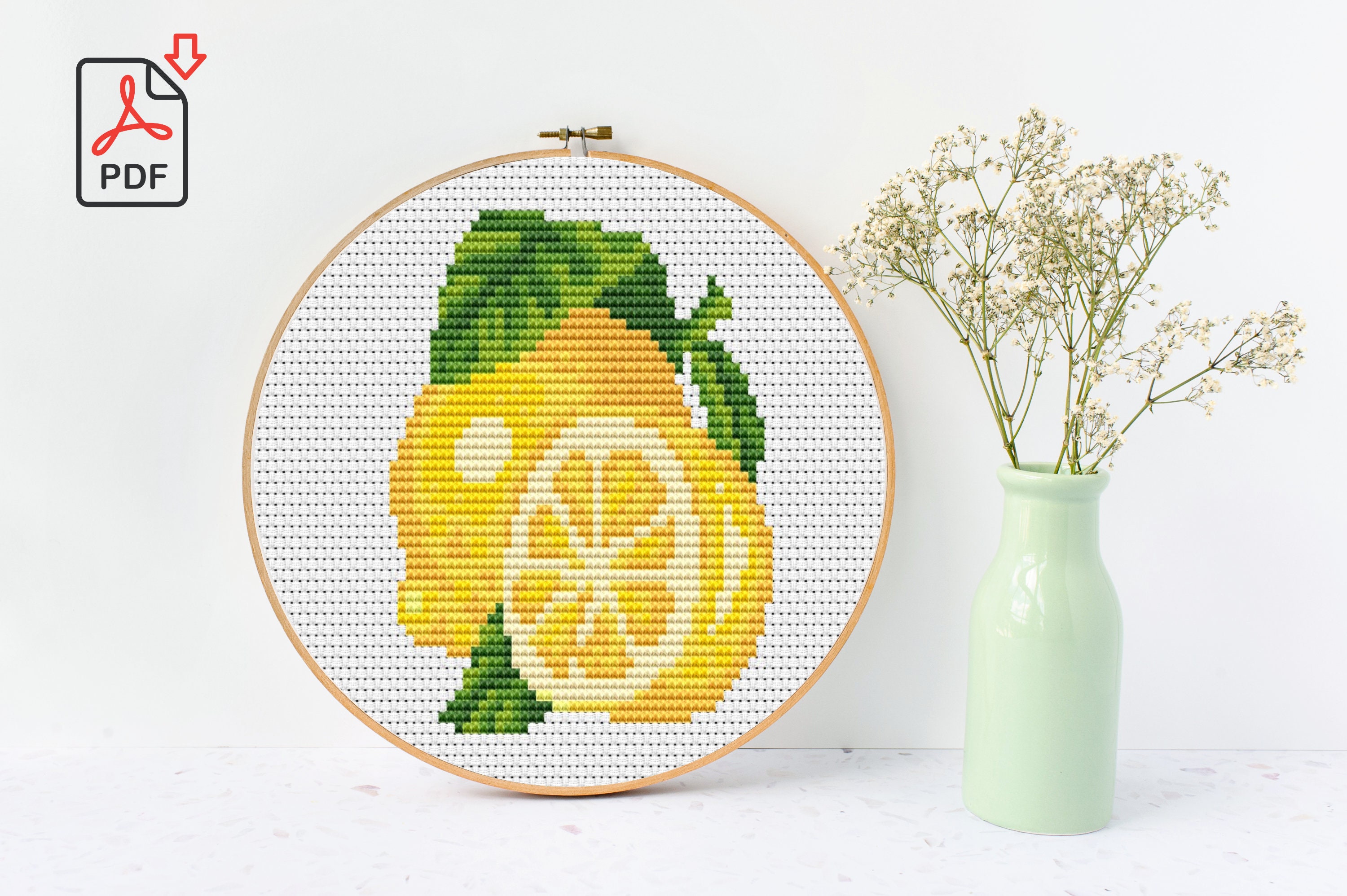 Lemon Cross Stitch Pattern Food Embroidery Hoop Art Counted - Etsy