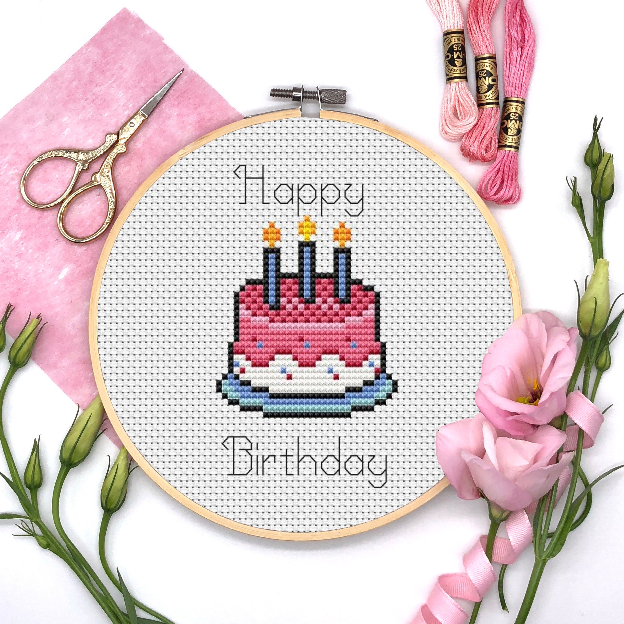 Happy Birthday Cake Cross Stitch Pattern Birthday Card - Etsy