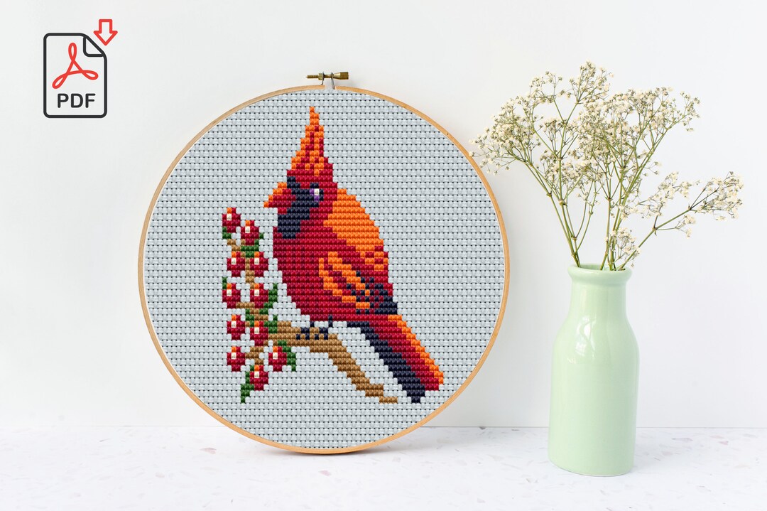 Cardinal Cross Stitch Pattern, Christmas Wall Decor, Easy Cross Stitch ...