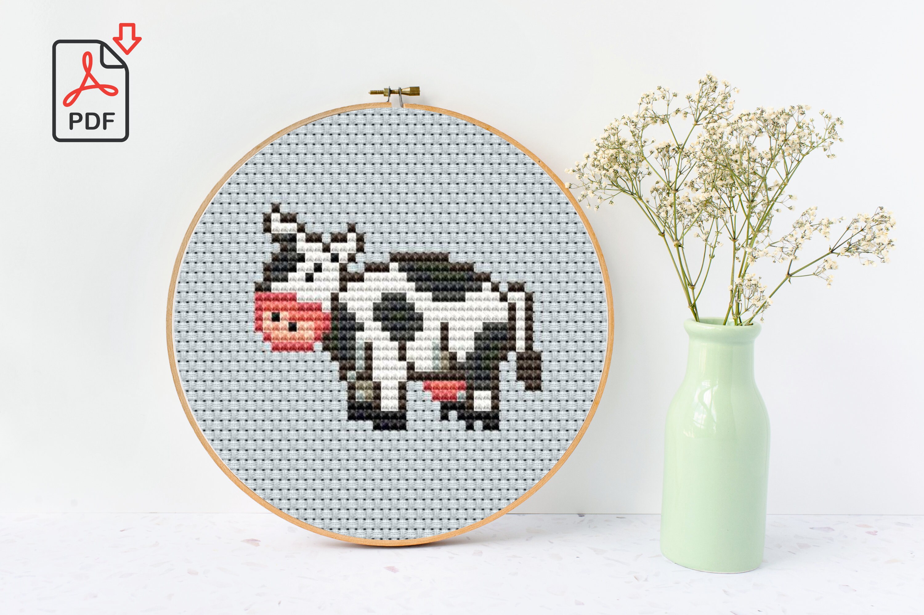 Mini Cow Cross Stitch Pattern Animal Embroidery Cow Gift | Etsy