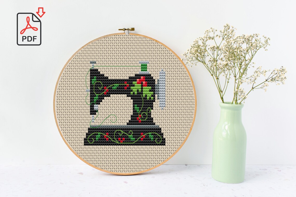 Sewing Machine Cross Stitch Pattern Floral Cross Stitch - Etsy