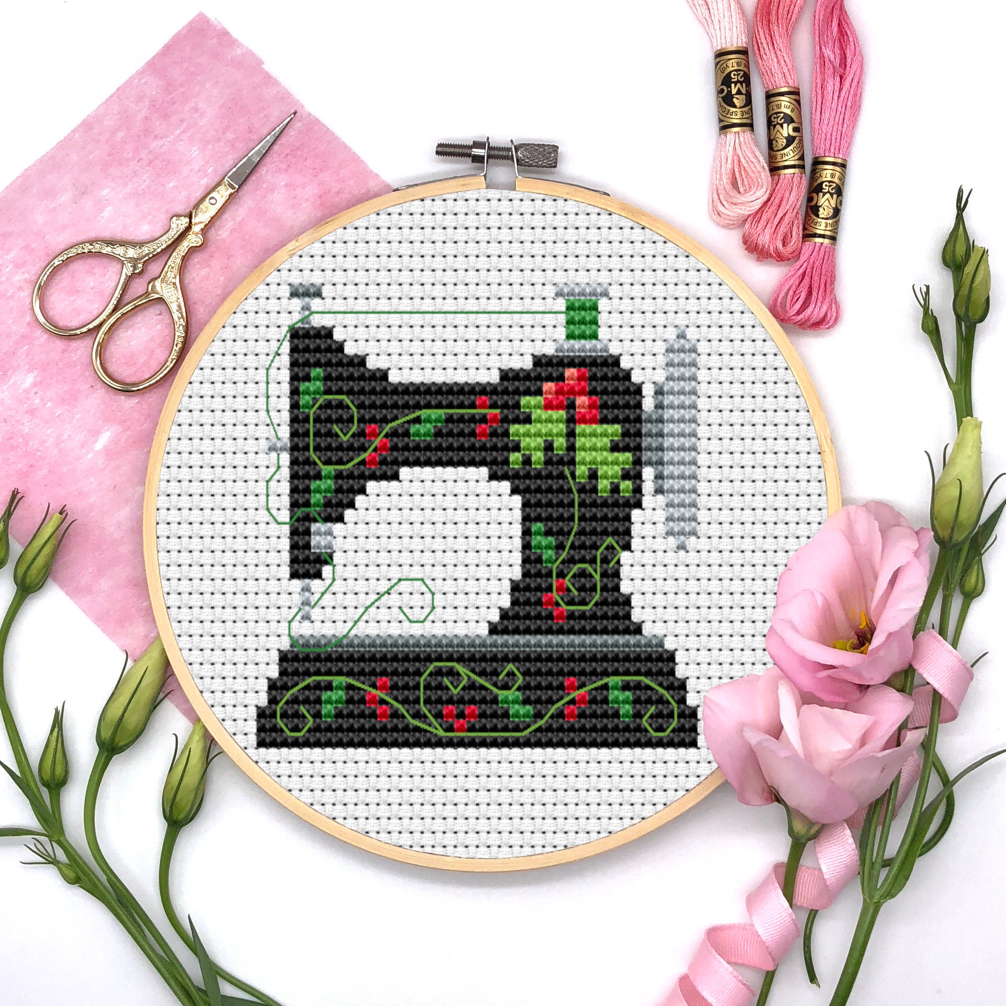 Sewing Machine Cross Stitch Pattern Floral Cross Stitch - Etsy