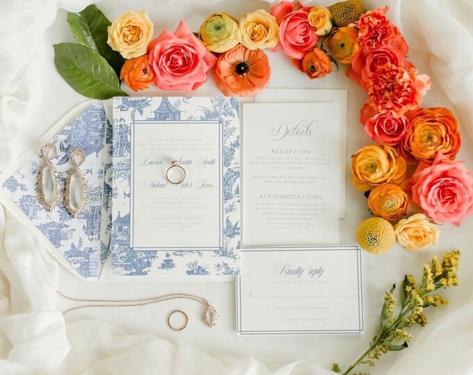 Printable Blue China Pattern Wedding Invitation Template, Summer ...