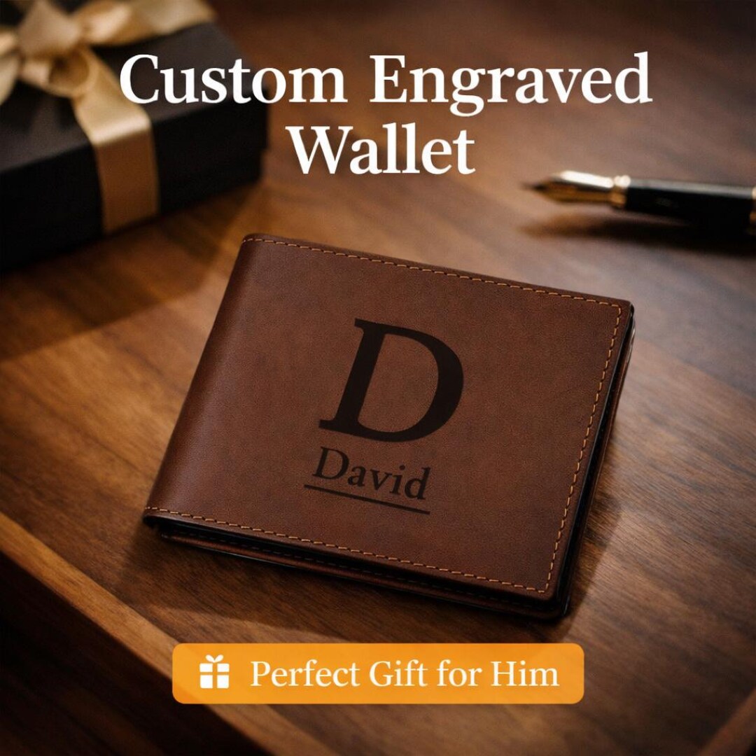 Custom Engraved Leather Wallet for Men, RFID Bifold Wallet ...