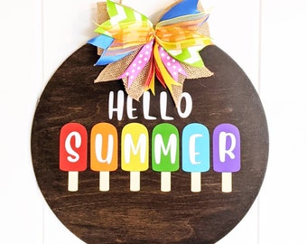 Hello Summer Popsicle Door Sign - Etsy