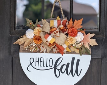 Hello Fall Door Hanger, Autumn Door Sign, Fall Front Door Hanger, Front ...