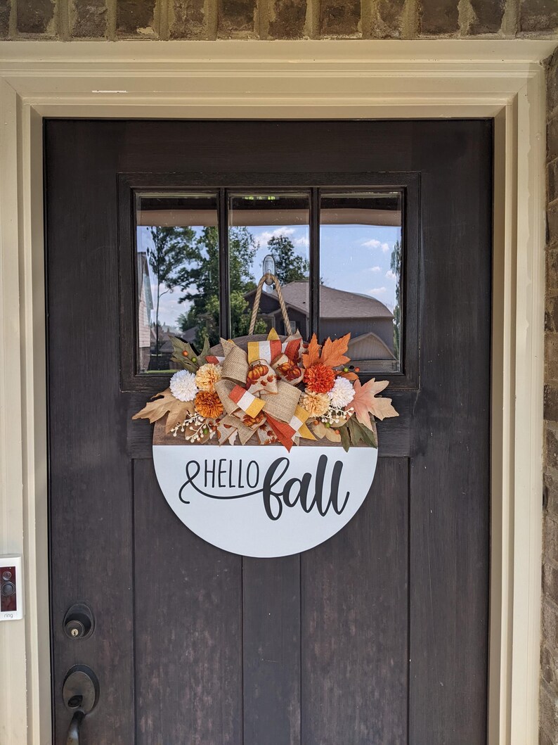 Hello Fall Door Hanger, Autumn Door Sign, Fall Front Door Hanger, Front ...