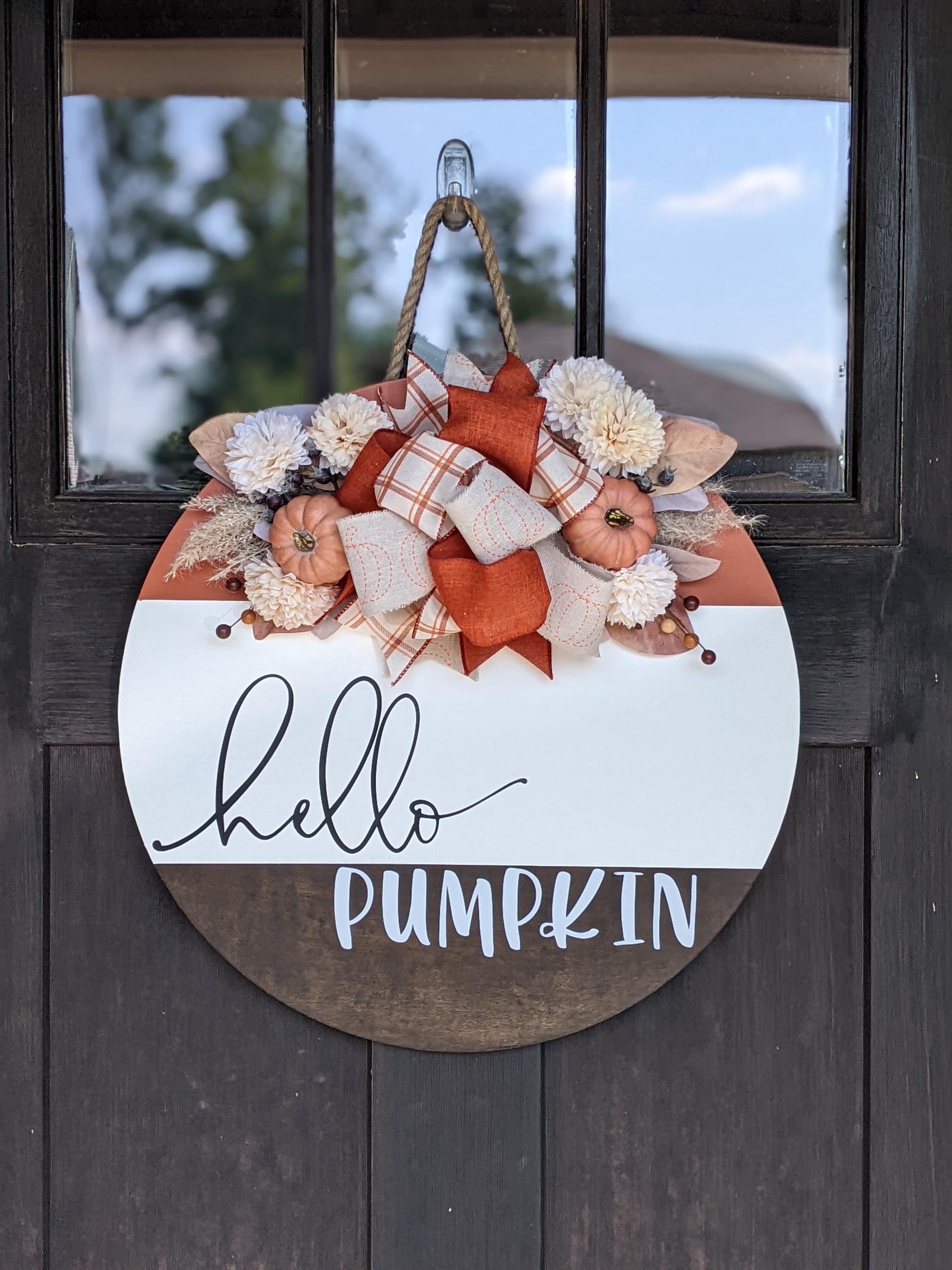 Hello Pumpkin Door Hanger, Autumn Door Sign, Fall Front Door Hanger ...
