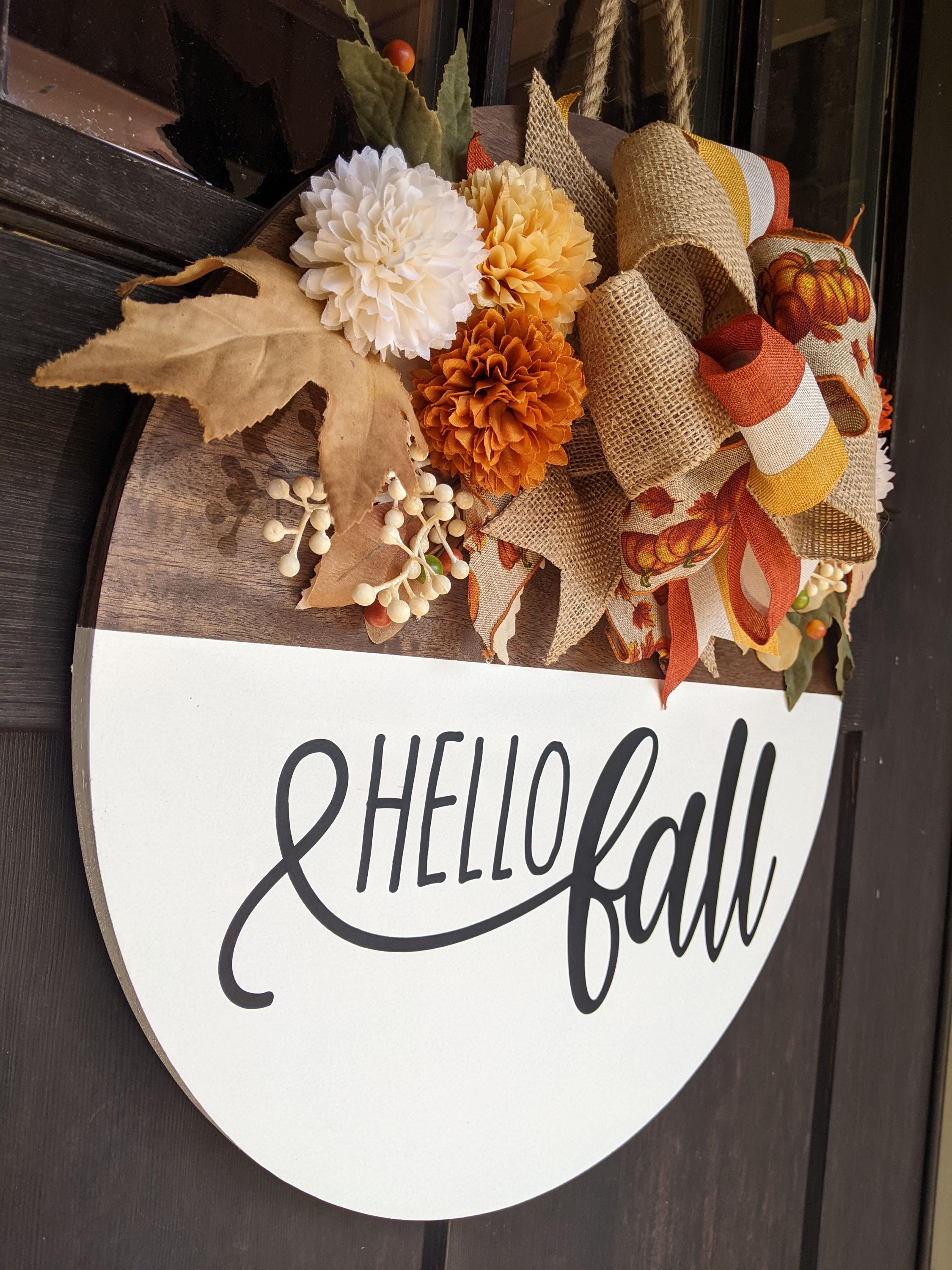Hello Fall Door Hanger, Autumn Door Sign, Fall Front Door Hanger, Front ...