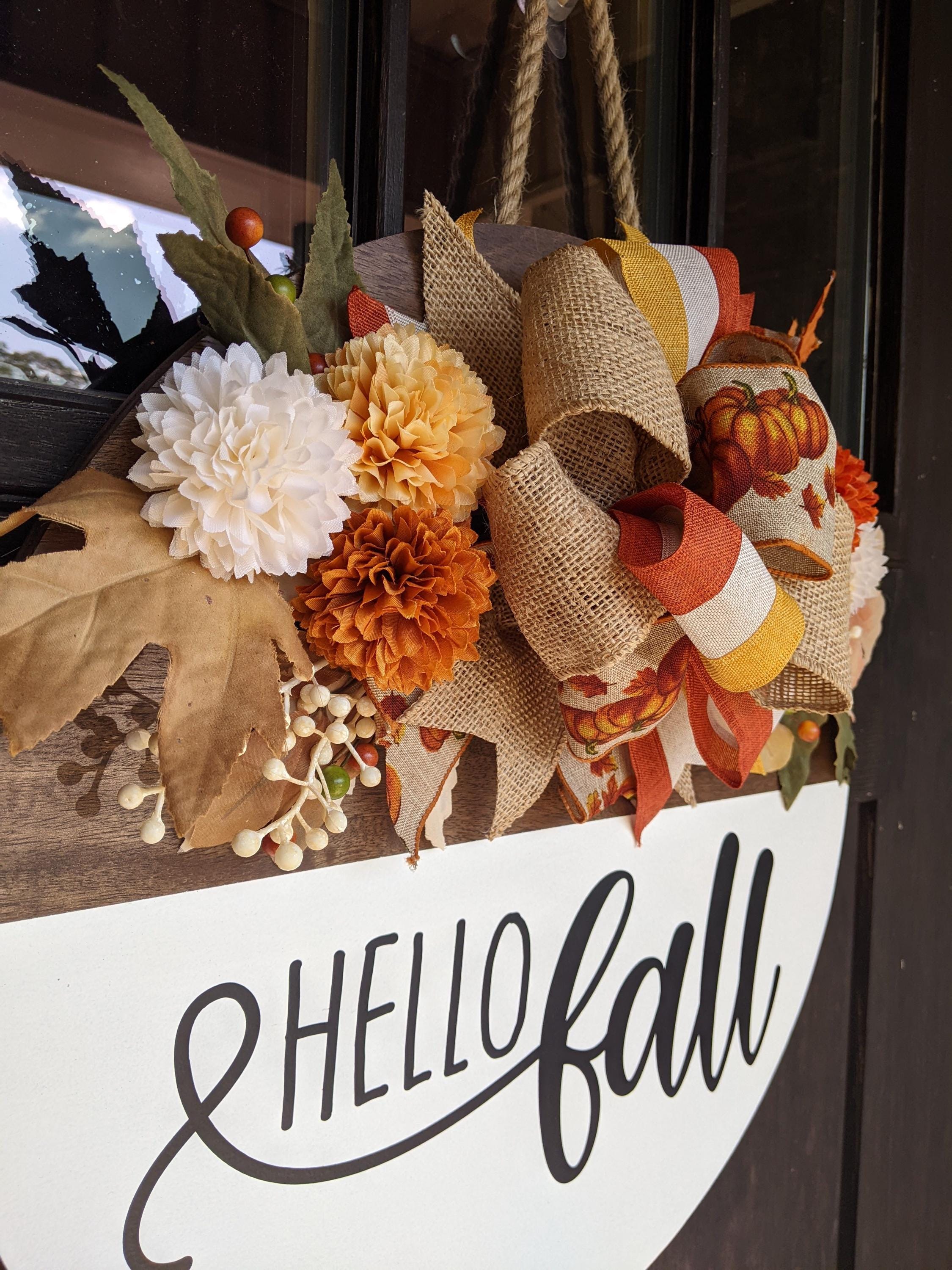 Hello Fall Door Hanger, Autumn Door Sign, Fall Front Door Hanger, Front ...