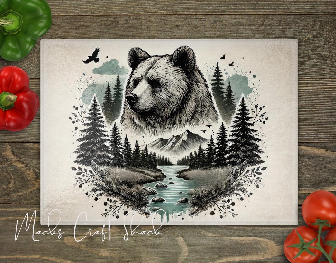 Sublimation Print - READY to PRESS - Bear - Mountains - Cutting Board ...
