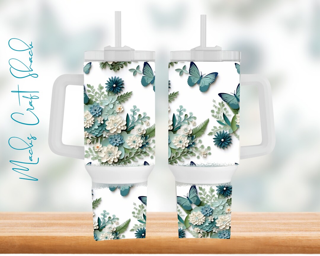 READY to PRESS - Green and Teal Butterflies and Flowers - 40 Oz ...