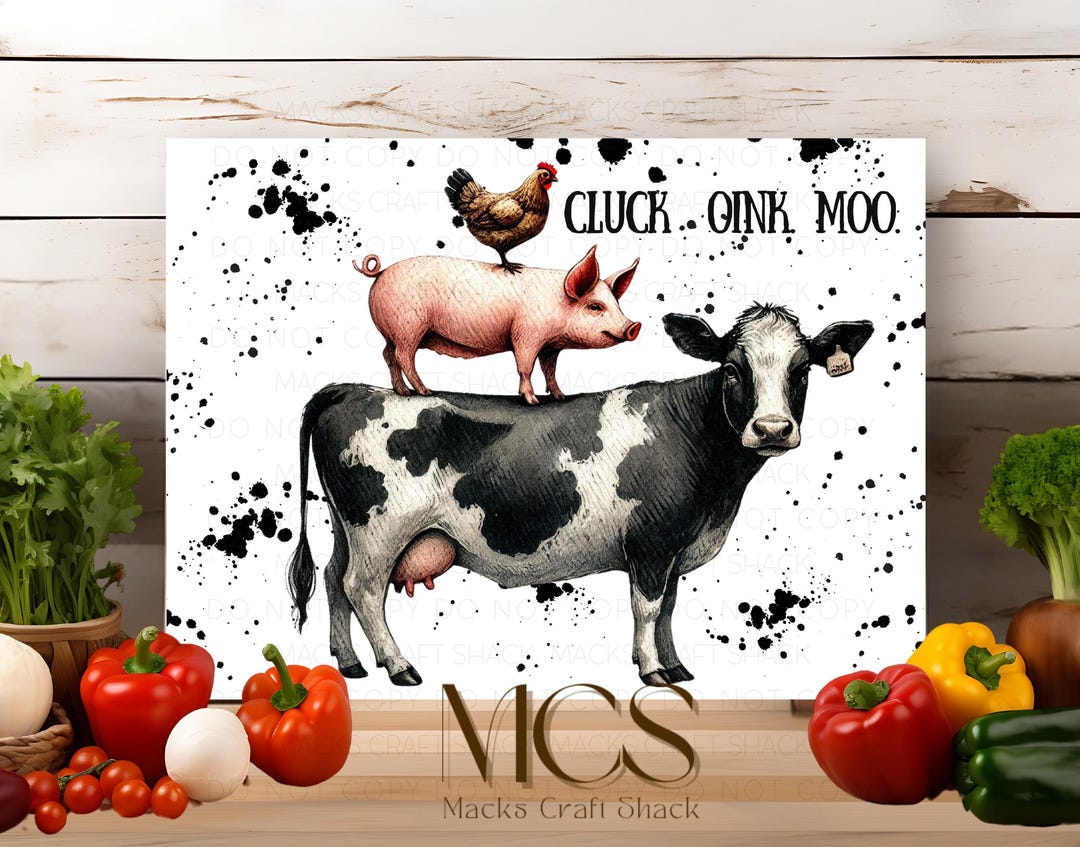 Sublimation Print - READY to PRESS - Cluck Oink Moo - Cutting Board ...