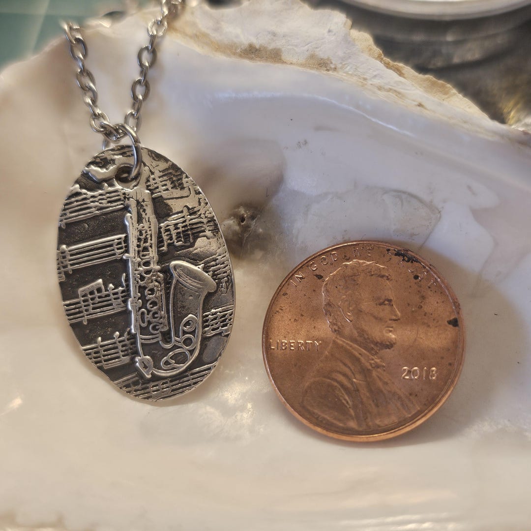 Pure Silver Saxophone Music Necklace - Etsy